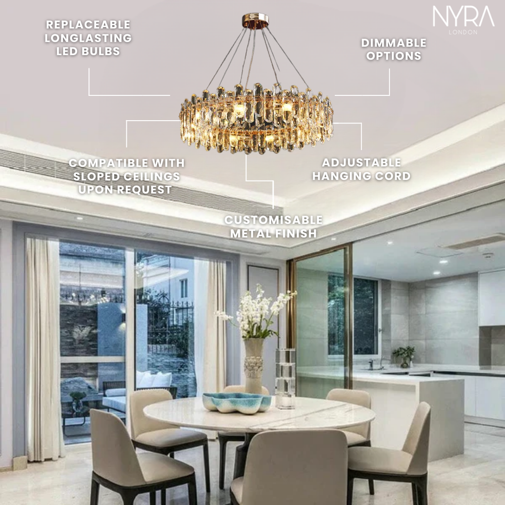 Tooley Crystal Chandelier | NYRALONDON - Round - 23.6" x 7.0" / 60 x ...