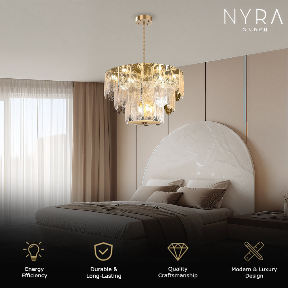 The Strand Gold LED Marble Crystal Glass Chandelier | NYRALONDON ...