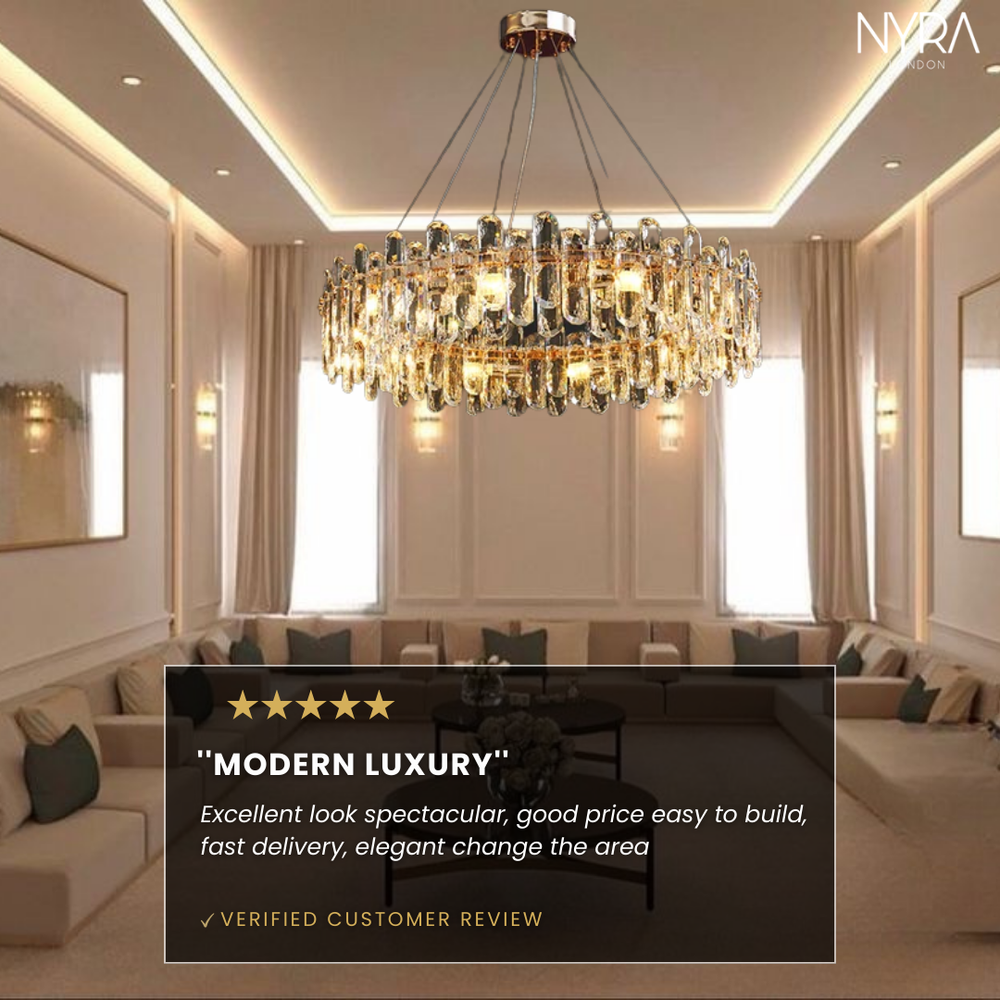 Tooley Crystal Chandelier | NYRALONDON - Round - 23.6" x 7.0" / 60 x ...