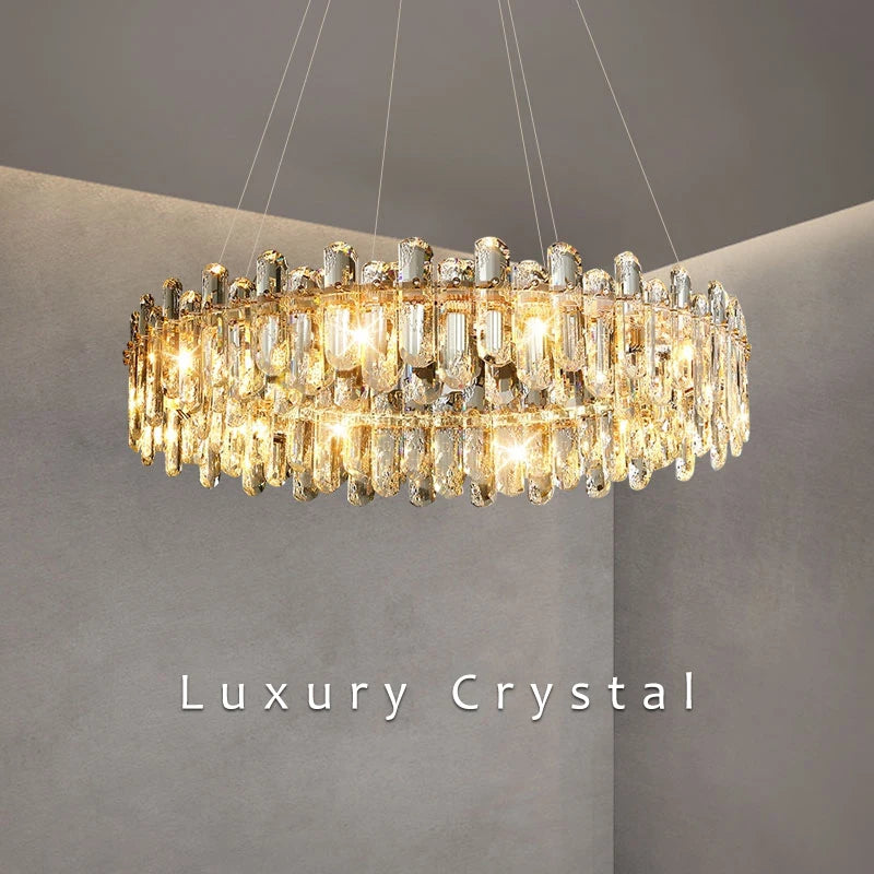 Tooley Gold Round Crystal LED Chandelier – NYRALONDON